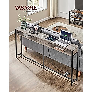 VASAGLE Narrow Console Table - 70.9 Inch Sofa Table with 2 Outlet and 2 USB Ports, Long Entryway Table for Hallway, Behind The Couch, Home Office or Living Room ULNT118B02
