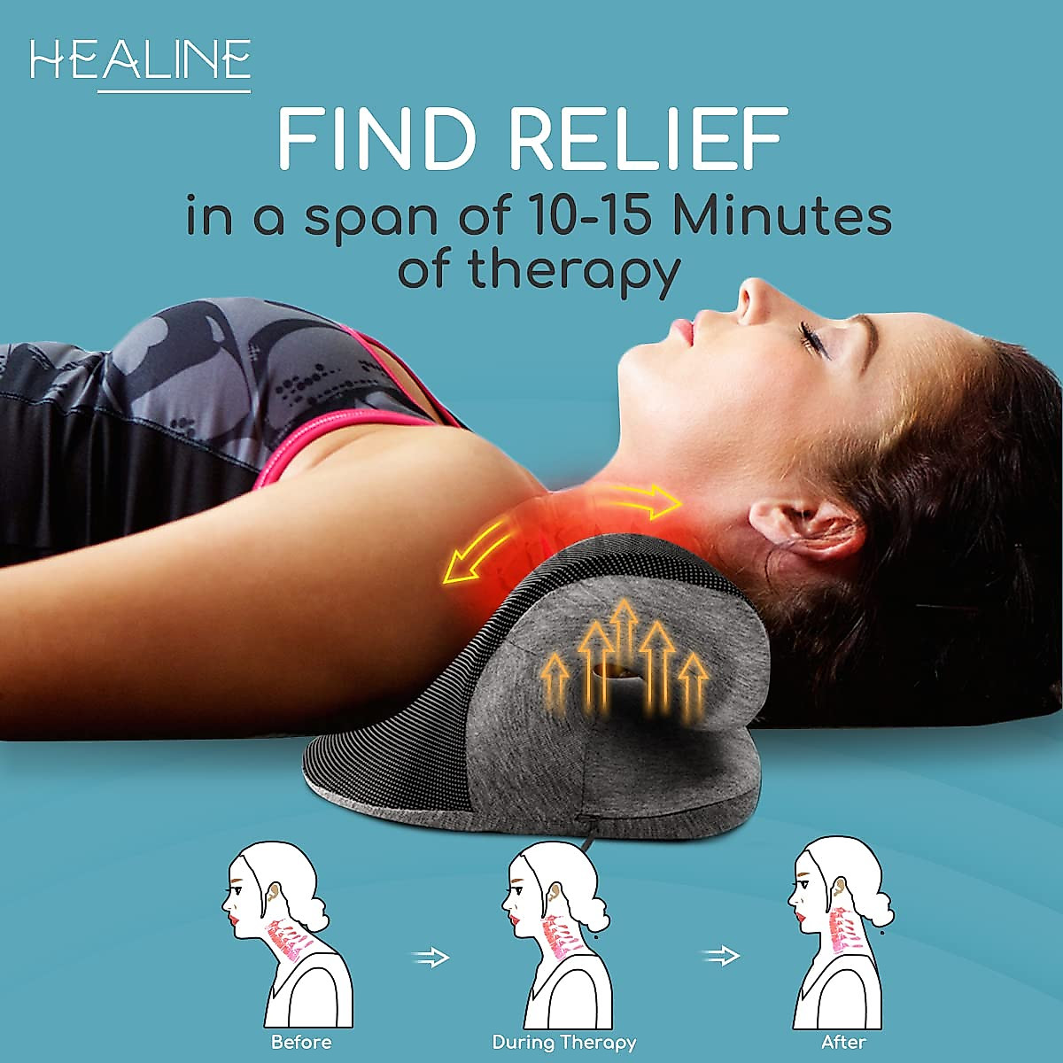 HEALINE Heated Neck Stretcher Cervical Traction Device with 6 Foot USB, Neck and Shoulder Relaxer for Pain Relief Pillow