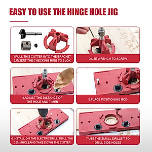 Vigtayue 35mm Hinge Drilling Jig Hole Guide Woodworking Tools, Concealed Hinge Jig for Kitchen Cabinet Doors Hinge