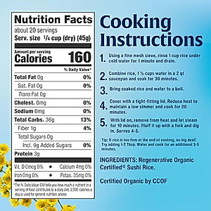 Lundberg Organic California Sushi Rice - Short Grain Rice, White Japanese-Style Sticky Rice for Perfect Sushi Rolls, Rice Bowls, and Mochi, White Rice Grown in California, 32 Oz