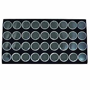 Black Foam with 36 Acrylic Gem Jar Holders Tray Liner