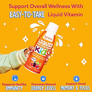 Feel Great Liquid Multivitamin for Kids | Orange Flavored Vegetarian & Sugar Free Kids Liquid Vitamin | Essential Kids Vitamins & Immune Support for Kids | 30 Day Supply