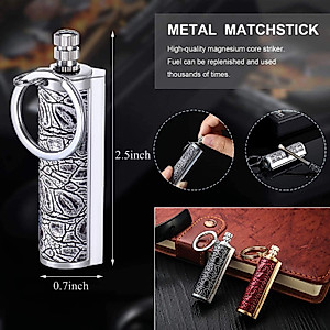 4 PCS Dragon’s Breath Immortal Lighter, Metal Keychain Flint Matchstick Kerosene Refillable Lighter, Waterproof Keychain Lighter for Emergency Survival Mountaineering Camping Hiking
