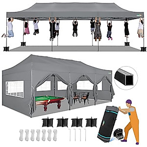 COBIZI 10x30 Pop up Canopy Tent 10x30 Canopy with Sidewalls, Heavy Duty Party Tent Tents for Parties, Foldable UPF 50+ Waterproof Commercial Easy up Canopy with Roller Bag, Grey(Windproof Upgraded)