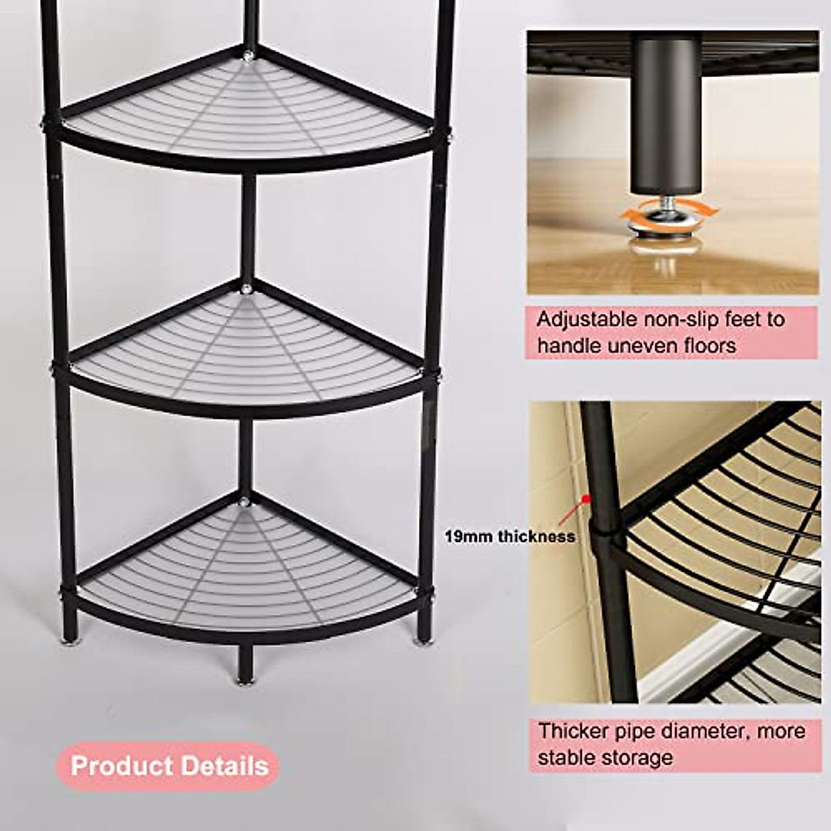 usego 5-Tier Kitchen Pot Rack Cookware Stand Storage Organizer Kitchen Corner Shelf Rack Multi-Layer Corner Shelf Stand Stainless Steel Shelf Holder for Pans Pots and Kettles