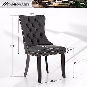 MAISON ARTS Faux Leather Dining Chairs Set of 6, Upholstered Tufted Dining Room Chair with Pull Ring Trim & Button Back Modern Diner Chairs Solid Wood Legs for Kitchen Dining Room, Black