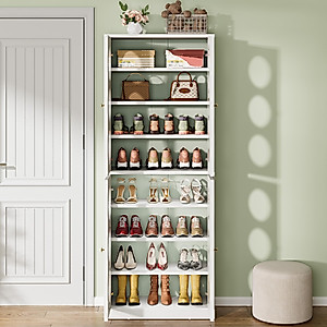 Tribesigns 70.87" Tall Shoe Cabinet Storage for Entryway, 8-Tier White Shoe Organizer Cabinet with Doors for Front Door Entrance, Modern Hidden Shoe Storage Rack with Adjustable Shelves for Closet