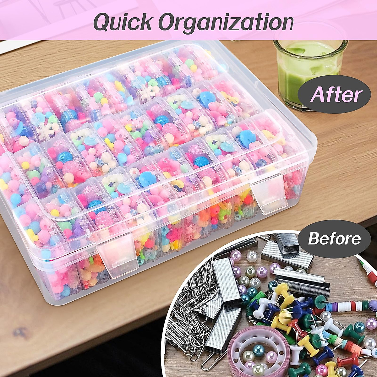 THYSSEN Bead Organizers,30Pcs Plastic Mini Clear Storage Cases with 1pcs Hinged Lid Rectangle Case,Bead Containers Transparent Boxes,for Jewelry Beading Crafts Screws Small Parts of Storage