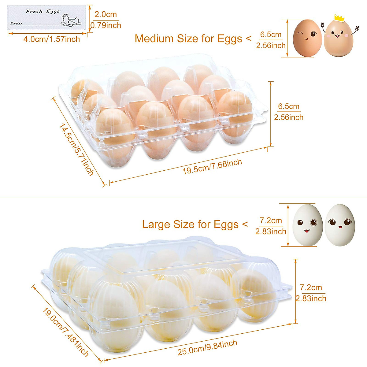 BULKBUY Egg Cartons 60 Packs, Clear Eco-friendly Plastic Blank Egg Cartons with Free Labels, Holds up to 12 Eggs Securely, Perfect for Family Pasture Farm Markets Display - Medium