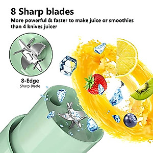 PKBD Portable Blender, Juicer with 15-Second Ice-Crushing Power, 8 Blades, Blender for Shakes and Smoothies,12 oz Easy-to-Clean Personal Blender with Charger, Straw, Cleaning Brush, Green