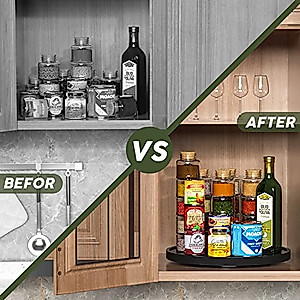 Lazy Susan Organizer, 13.2 Inch Non-Skid Bamboo Lazy Susan for Kitchen Table cabinets Closets and Kitchen Islands, Wood Turntable for Kitchen Countertop Organizer Black