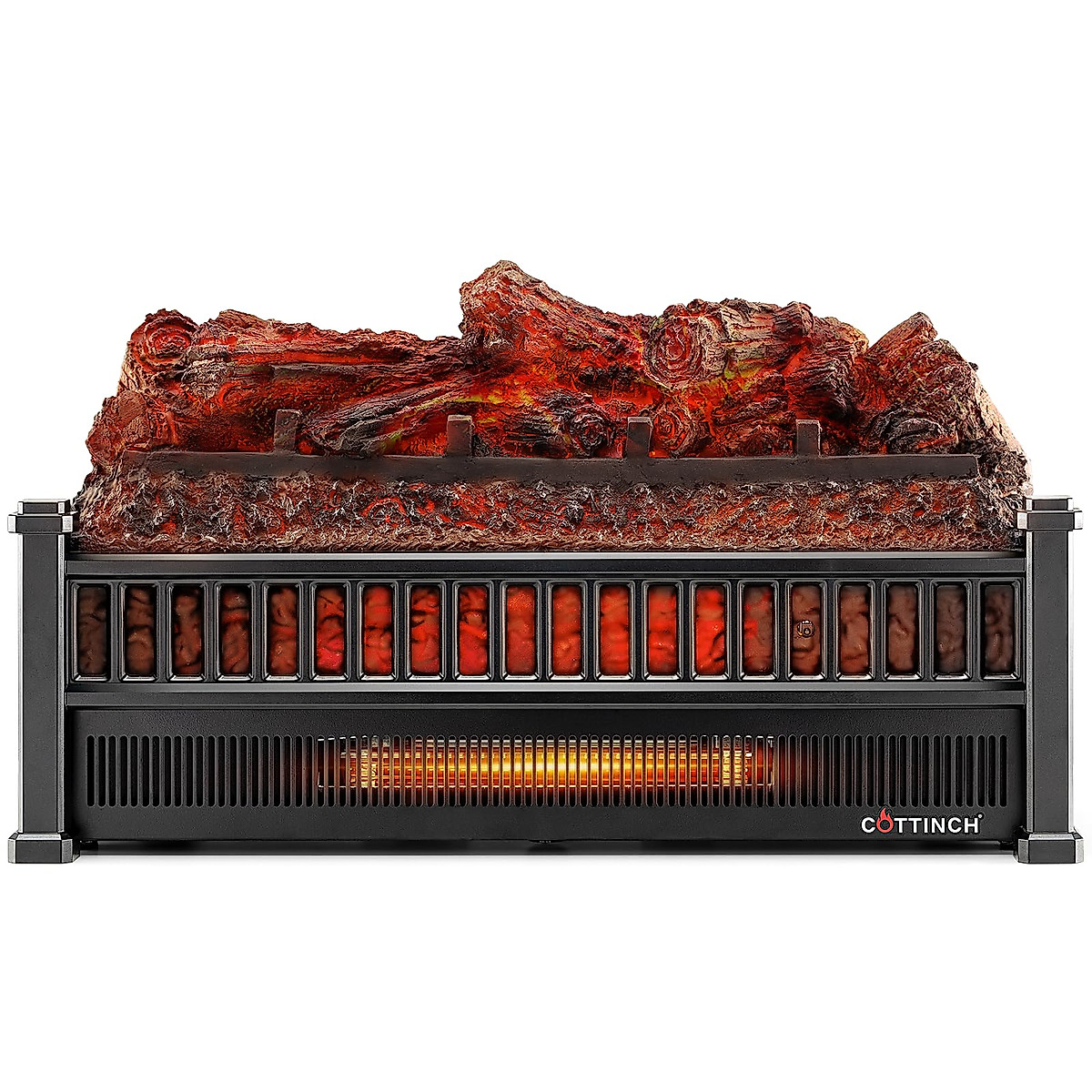 23 inch Electric Fireplace Heater Portable for Indoor, Living Room, Large Room, Logs with Lights, 3D Flame Effects, Adjustable Brightness, Timer, Remote Control,1400W