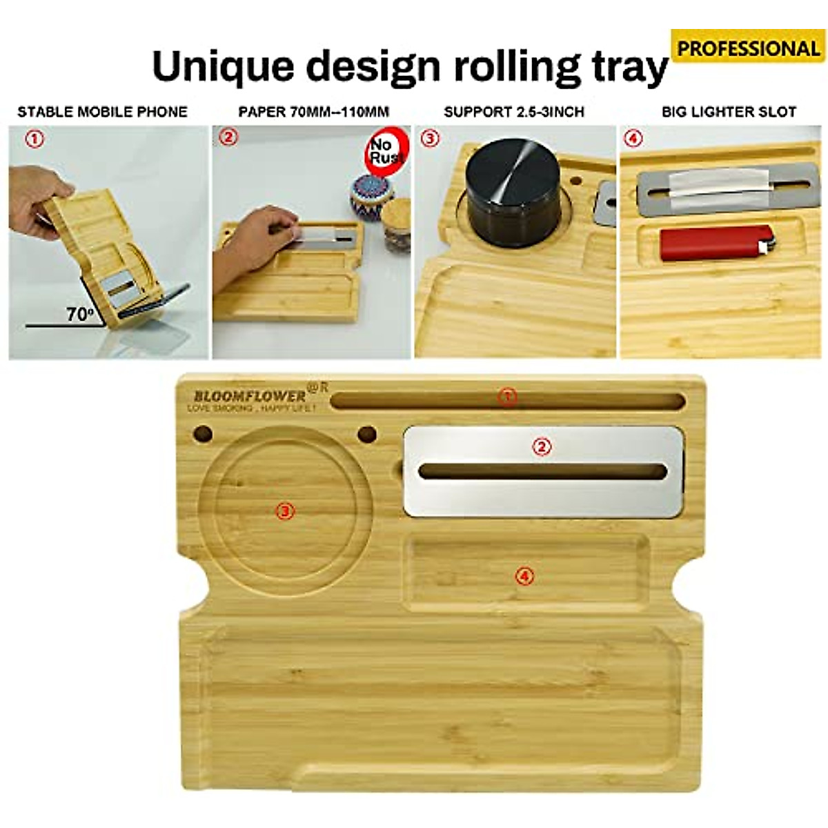 Large Stash Box with Rolling Tray and 5 Accessories,Divider management space,Luxury Gift Set ,Wooden Storage Set with Lock for Storage Items