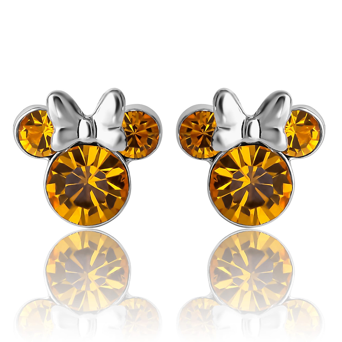 Disney Womens Minnie Mouse November Birthstone Stud Earrings - Minnie Mouse Earrings - Disney Earrings (November-Topaz Crystal)