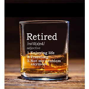 NeeNoNex Retired Definition Whiskey Glass Funny and Great Retirement Gift for Coworkers Boss Mom Dad Funny Dictionary Definition