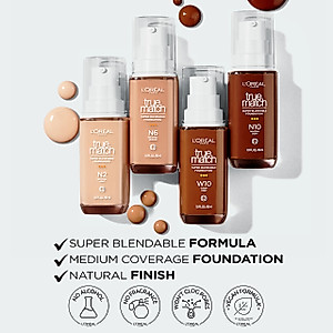 L'Oreal Paris True Match Super-Blendable Foundation, Medium Coverage Liquid Foundation Makeup, W5, Medium, 1 Fl Oz