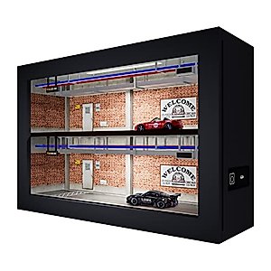 Sikivot Model car Display case 1/64 Scale,Simulation Garage Model,1:64 Wall-Mounted Band lamp Display Garage.