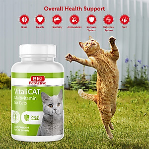 VitaliCAT Multivitamin for Cats, Skin and Coat Supplement, Cat Prenatal Health Supplies, Vitamin A + E + B9 + B5 + H + Biotin + Amino Acids for Cats, 150 Chewable Tablets