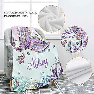 XOZOTY Print Mermaid Tail Purple Personalized Baby Blanket Swaddling with Name Nursery Fleece Throw Blankets for Newborns Boys Girls Kids Pet 30 X 40 Inch