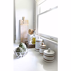 Mud Pie Wood Strap Canisters, White