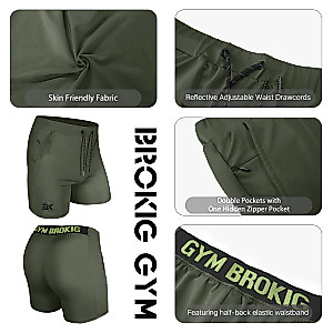 BROKIG Men's Lightweight Gym Shorts,Bodybuilding Quick Dry Running Athletic Workout Shorts for Men with Pockets(Army Green, Medium)