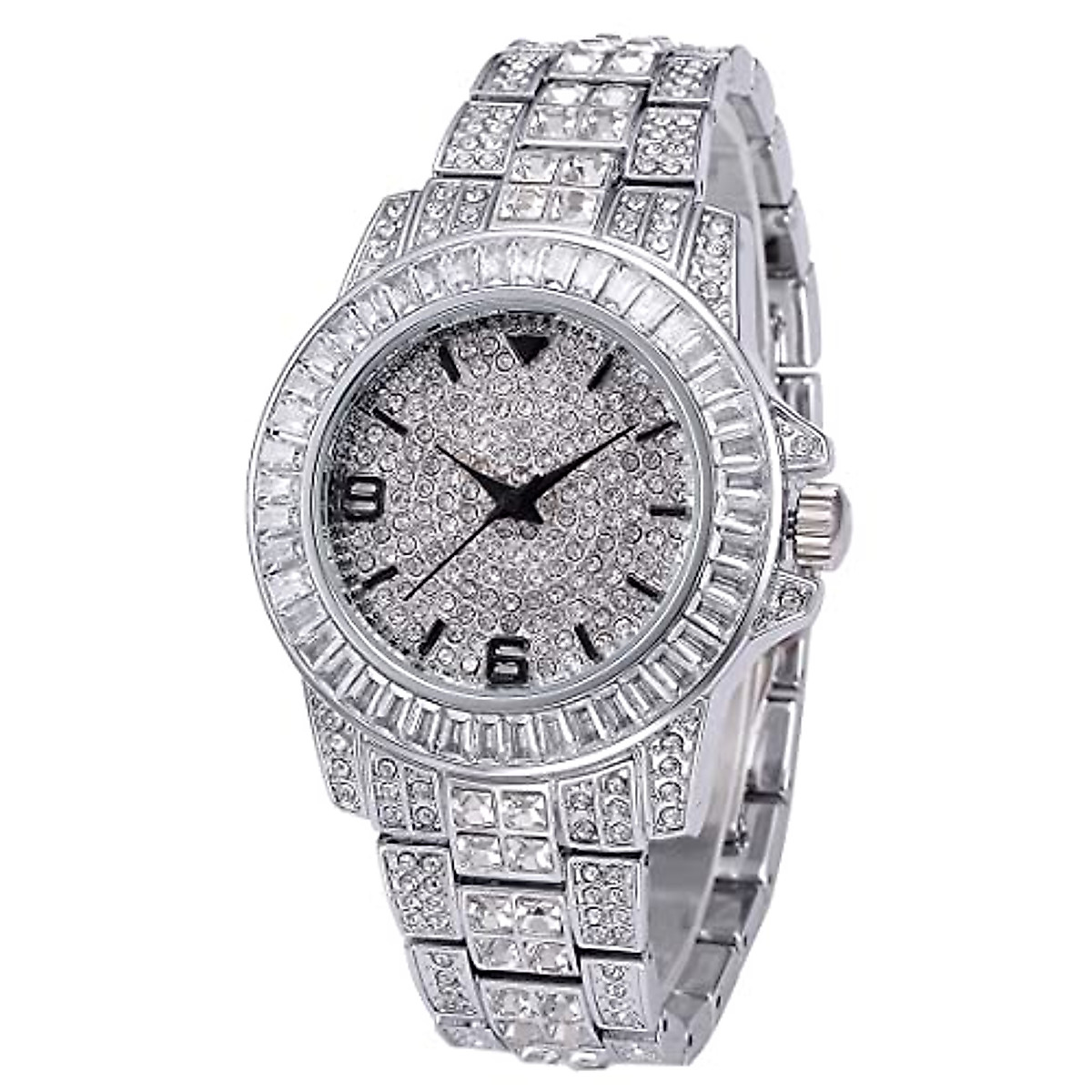 HUNRUY Mens Womens Diamond Watch Gold Plated Unisex Quartz Wristwatch (Silver-Gold) (38mm, Silver)