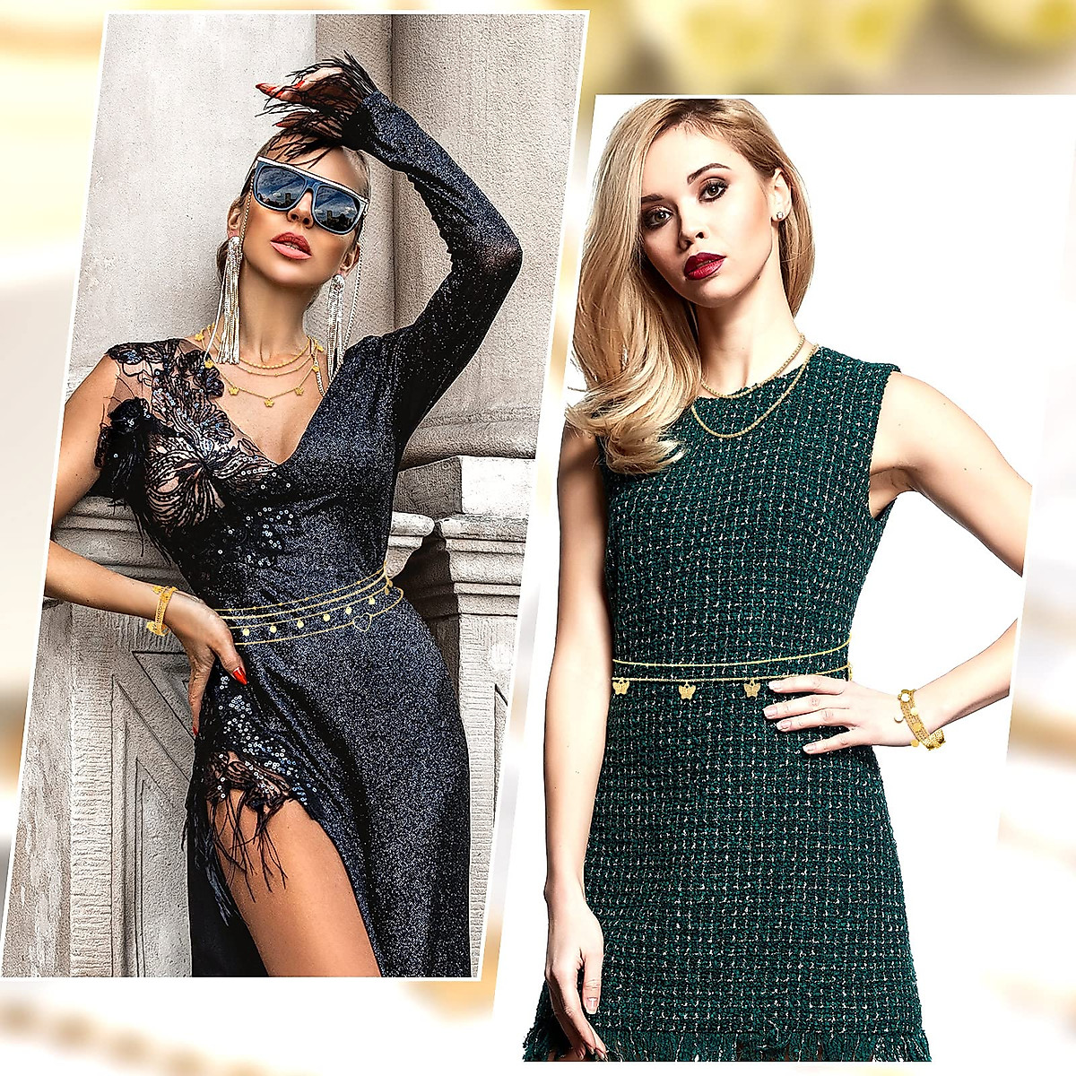 Lenwen 10 Pcs Belly Chain Adjustable Waist Chain Summer Beach Waist Jewelry for Women Multilayer Body Chain for Body Girls (Classic Style)