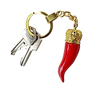 Italian Red Horn with Gold Chain Keychain – Italy Collection of Key Rings & Fobs Great Chili Pepper Charm Rear View Mirror