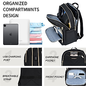 EMPSIGN 15.6 Inch Laptop Backpack Laptop Bag for Women Men, Business Work School Travel Backpack with USB Charging Port, Waterproof Backpack Purse for Women College Computer Book Bag, Black