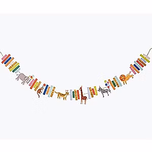 Rifle Paper Co. Party Animals Garland, Paper, Gold Lurex String, 8' Long, Features Six Different Animals, Printed in Full Color and Metallic Gold Foil Stamped