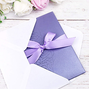 ponatia 20 PCS 3 Folds 5x7'' Wedding Invitations Cards with Envelopes Ribbons for Wedding Bridal Shower Engagement Birthday Graduation Invite (Lavender)