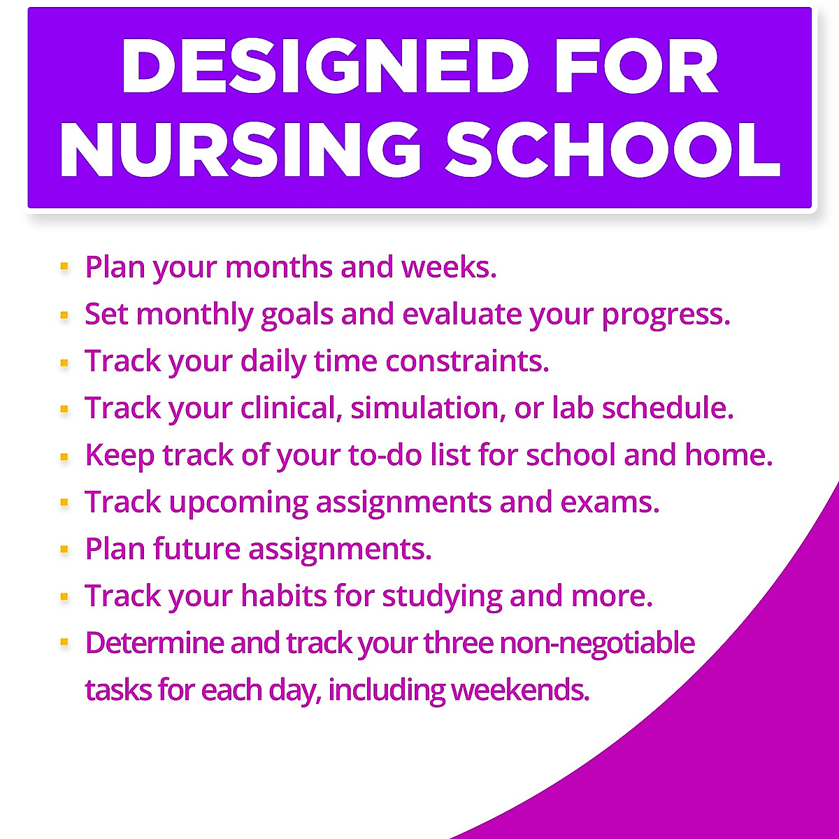 Nursing School Study Planner - Nursing Student Gifts - Fall/Spring Academic Year - Dates Start August 1, 2023 & Ends August 31, 2024
