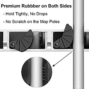 Mop Broom Holder Wall Mount, Metal Broom Organizer Storage Rooms Garage Garden Kitchen Tool Clean Tools Organizer Non-slip Wall Hanger(4 Adjustable Slots & 4 Hooks, Black)