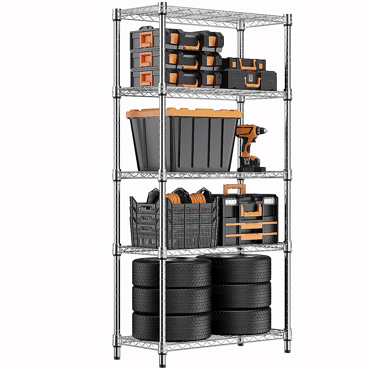 MZG 1250 lbs Steel Heavy Duty 5-Tier Utility Shelving Unit Steel Organizer Wire Rack for Home,Kitchen,Office,Chrome (13.7" D x 23.6" W x 62.4" H)