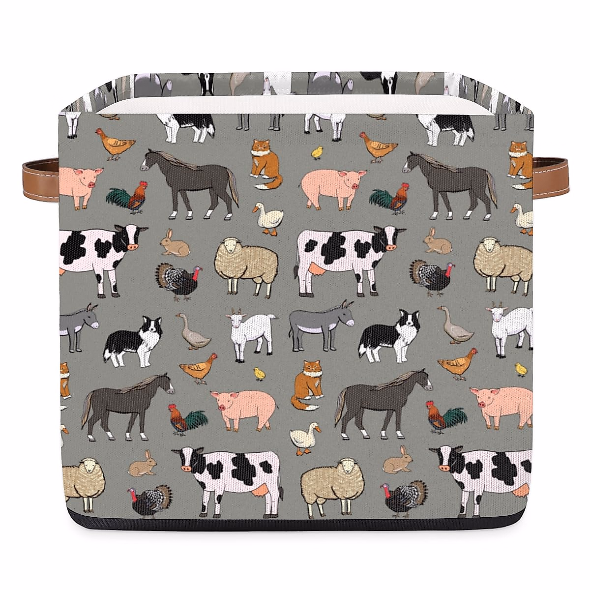 Cute Farm Rooster Cow Storage Basket Collapsible Fabric Storage Box 13x13x13 Inches Square Cube Storage Bins with Handles for Home Living Room Closet Shelf Office Bedroom