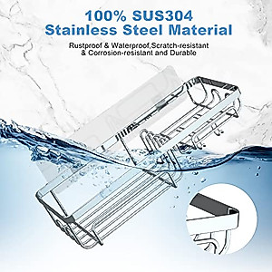 Kienapanc Shower Caddy Shelf & Bathroom Shower Organizer Rack with 12 Hook,No Drilling Wall Mount Shower Storage for Shampoo Conditioner Shower Shelf SUS304 Stainless Steel- 2 Pack (Polished Silver)