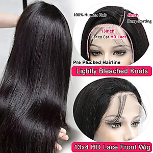 Queen Story 26 Inch Lace Front Wigs Human Hair 13x4 Straight Human Hair Lace Front Wigs For Black Women 180% Density Transparent HD Lace Front Wigs Human Hair Pre Plucked With Baby Hair
