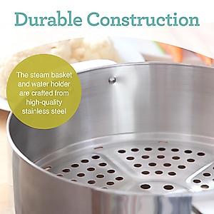 Euro Cuisine FS2500 Electric Food Steamer, Versatile Vegetable Steamer & Steam Cooker Ideal for Fish, Veggie, Meat, Stainless Steel 1200 Watts