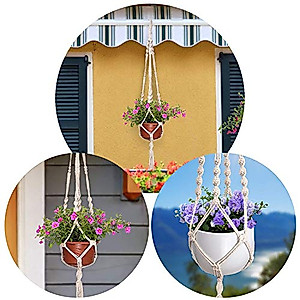 AOMGD 3 Pack Macrame Plant Hanger with 3 Hooks, Different Size Hanging Planters for Indoor Plants Holder,Large 46"/41"/34",Ivory