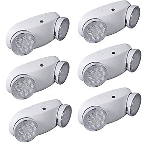 LED Emergency Light with Battery Backup, Two Adjustable Heads Commercial Emergency Light, US Standard 120-277V (UL 94V-0), Domestic Power Outage Emergency Light, Rechargeable Bulb (6-Pack)