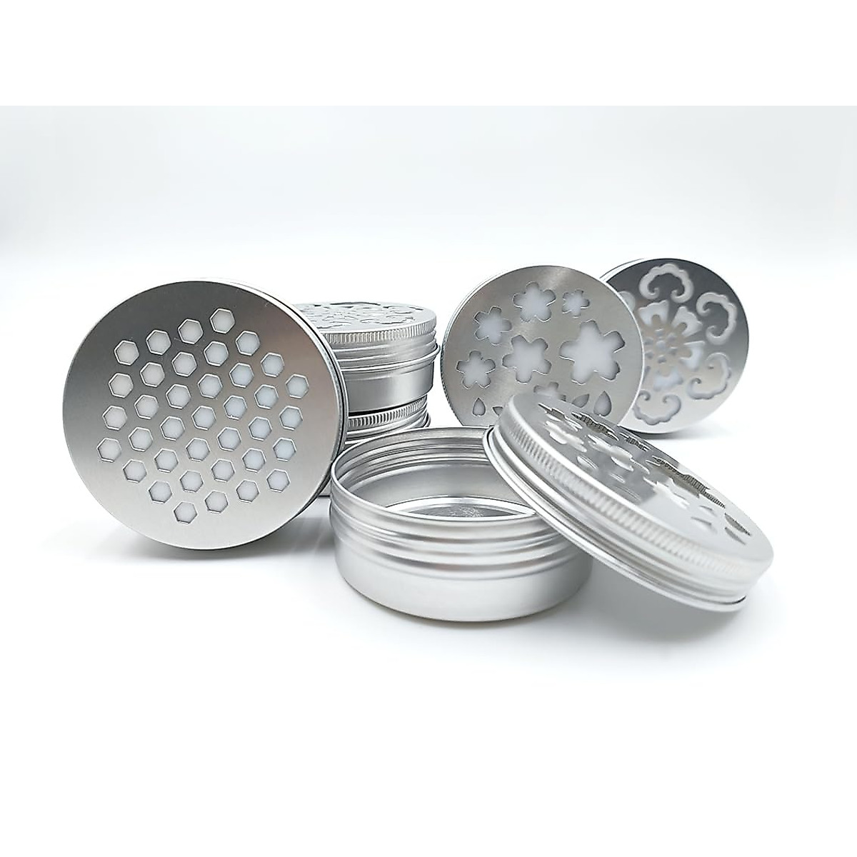 Aukousn, 12 Pack 2 Oz Aluminum Tins With Lids Empty Storage Containers for Air Freshener 3 Styles