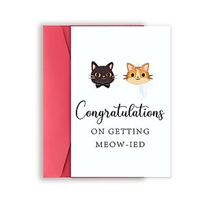 Asmallgf Cute Wedding Card for Cat Lover, Cat Newly Wed Gifts for Couples, Just Married Congratulations Gifts