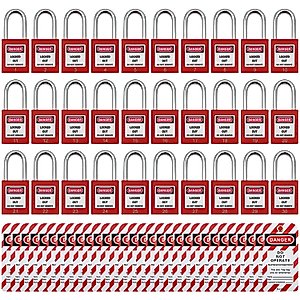 Lockout Tagout Locks, Safety Padlock, Loto Locks Keyed Differently Lock Out Tag Out 30 pcs Safety Padlocks Plastic with 30 Lockout TagOut Tags Red