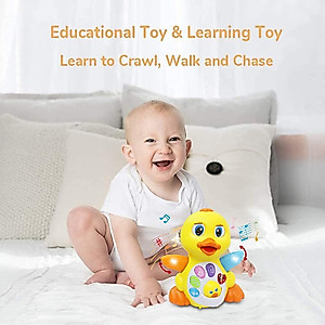 MOONTOY Crawling Duck Baby Toys Infant Tummy Time Toy 3 4 5 6 7 8 9 10 11 12 Month with Lights & Music Toddler Light Up Walking Dancing Learning Developmental Gift 0-6 6-12 Month 1 2 Year Old Boy Girl