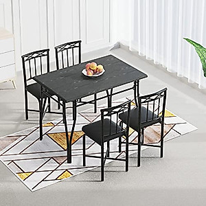 Easyzon Dining Table Set for 4 Black, Kitchen Table and Chairs for 4, Space Saving Dining Room Set for Apartment, Counter Height Breakfast Nook Table Set, Dinner Table Dinette Set for 4, Wood