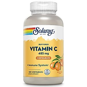 SOLARAY Chewable Vitamin C, Buffered, Natural Orange Flavor w/ Rose Hips & Acerola Cherry, 100 Chewables