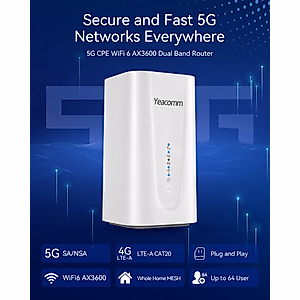 Yeacomm 5G Router AX3600 WiFi-6 Modem with Sim Card Slot,NR NSA/SA 5G Cellular Router Up to 4.67Gbps,Wireless 5G CPE & LTE Cat20 Gateway,Voice Volte RJ11,Band Lock,VPN,4 x 4 MIMO