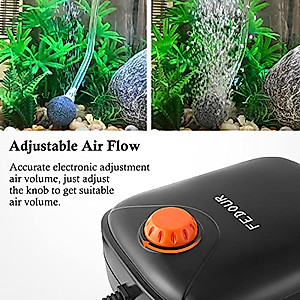 FEDOUR 4W/5W/8W Aquarium Air Pump, 96GPH/160GPH/256GPH Dual Outlets 4 Outlets Oxygen Pump, Ultra Quiet Aquarium Bubbler for up to 300 Gallon Fish and Turtle Tank (4 Outlets-8W)