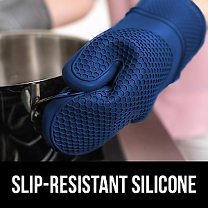 Gorilla Grip Silicone Oven Mitts and Flexible Cutting Boards 4 Pack, Oven Mitts are 12.5 Inch in Blue Color, Flexible Cutting Boards are Multicolor, 2 Item Bundle