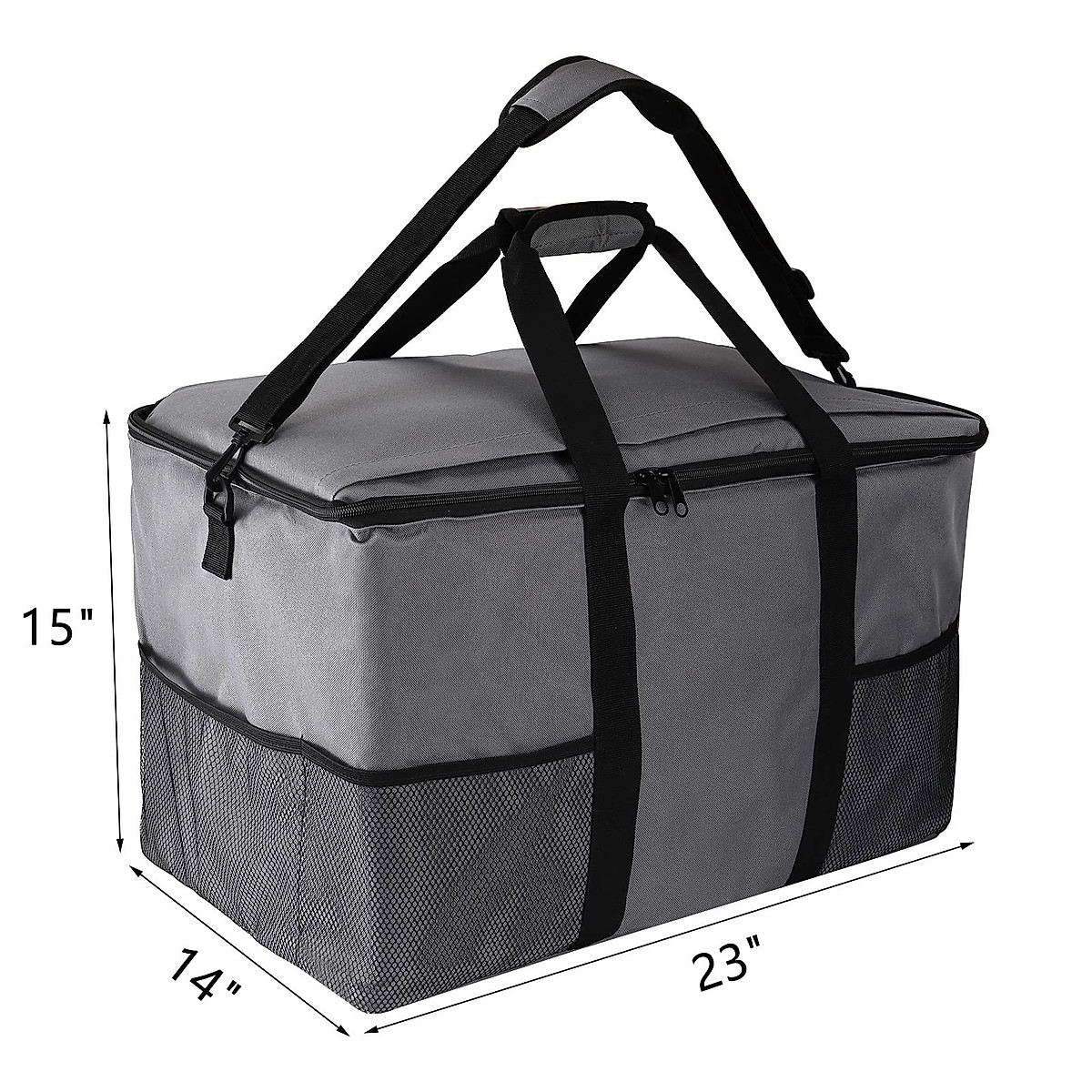 ZEAYEA Insulated Food Delivery Bag, Grocery Tote Bag Insulated Bag for Hot and Cold Food, Large Capacity Reusable Warming Bag for Restaurant, Camping, Shopping, Travel, 23" x 14" x 15", Gray